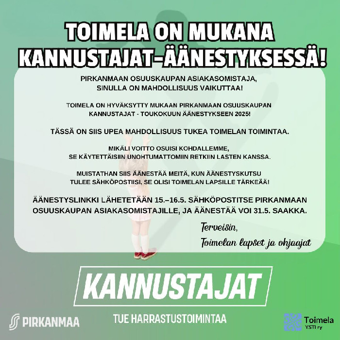 Toimela on mukana toukokuun Kannustajat-äänestyksessä! :: www.yst.net